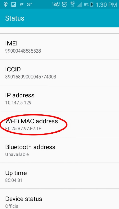 How to find the Wifi (MAC) address of my device
